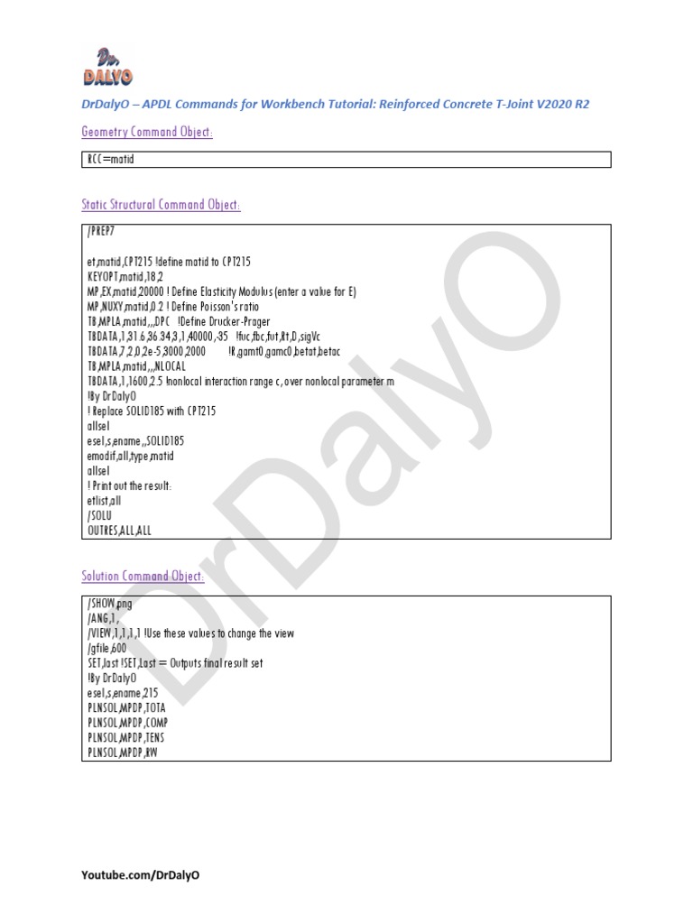 DrDalyO - ANSYS 2020 Tutorial Reinforced Concrete T-Joint APDL Commands ...
