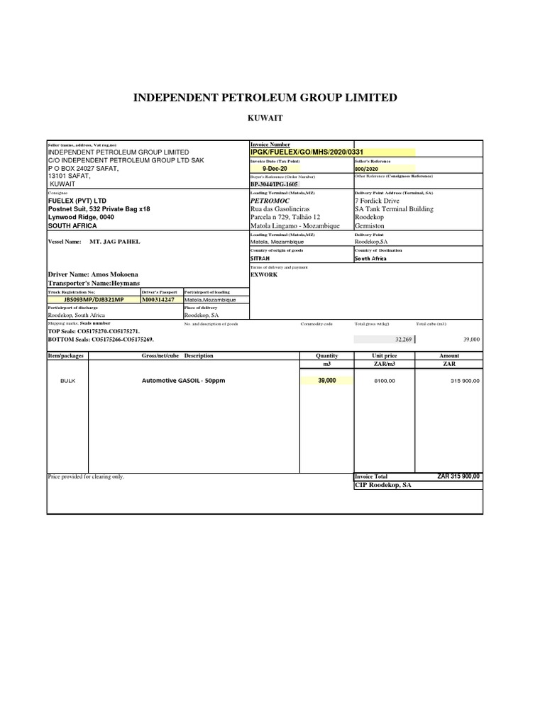 Independent Petroleum Group Limited: Kuwait | PDF | Invoice | Trade