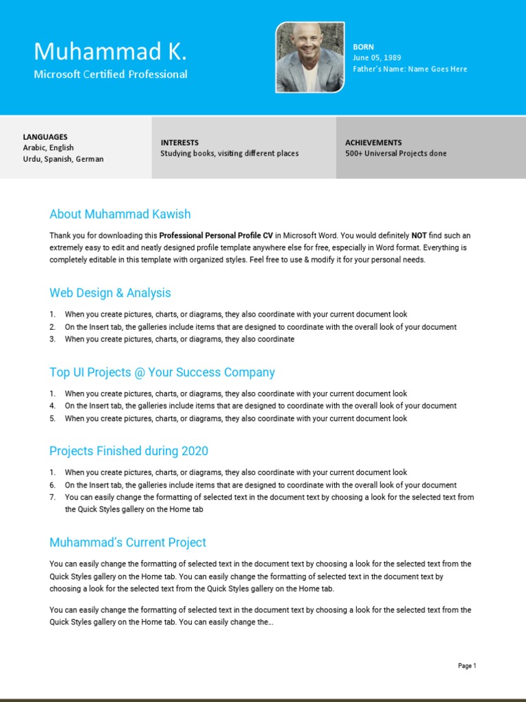 13 Free Professional Personal Profile CV in Microsoft Word | PDF ...