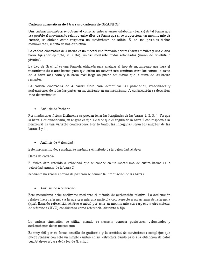 Cadenas Cinemáticas de 4 Barras o Cadenas de GRASHOF | PDF | Mecánica ...