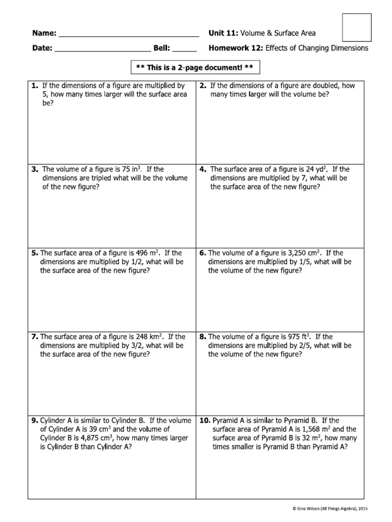 Effects of Changing Dimensions Worksheet 2021 PDF | PDF