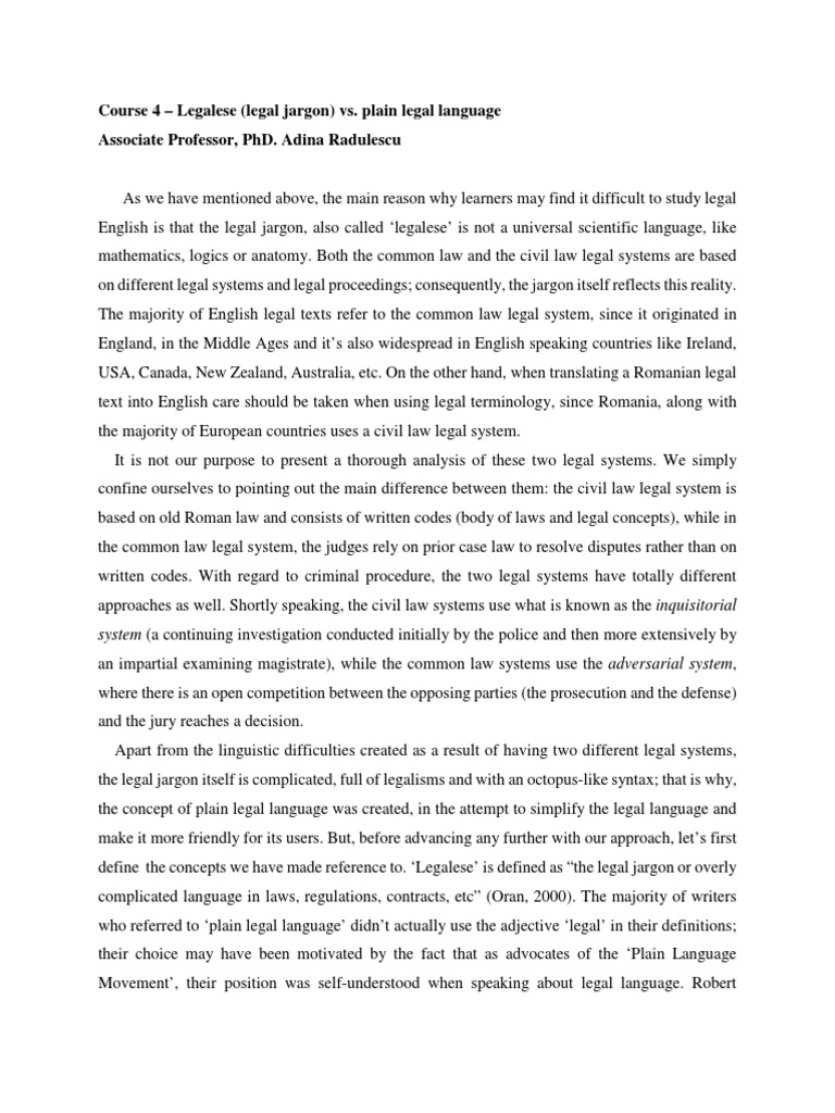 CURS 4 - Legalese (Legal Jargon) vs. Plain Legal Language PDF | PDF ...