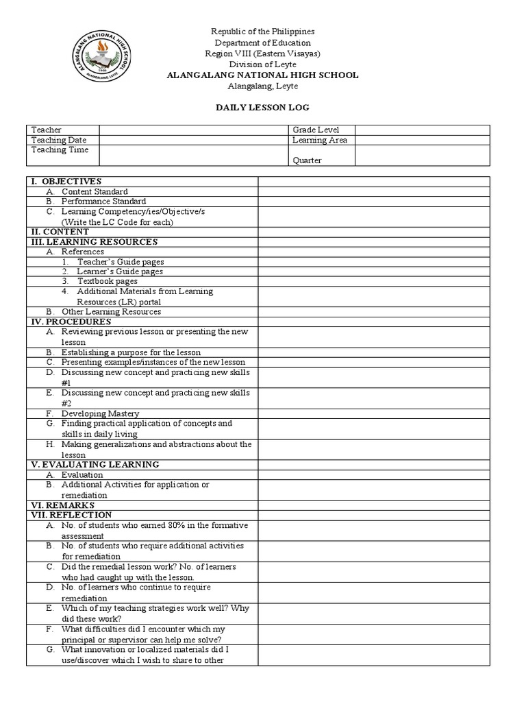 Lesson Log - Classroom Observation - Template | PDF