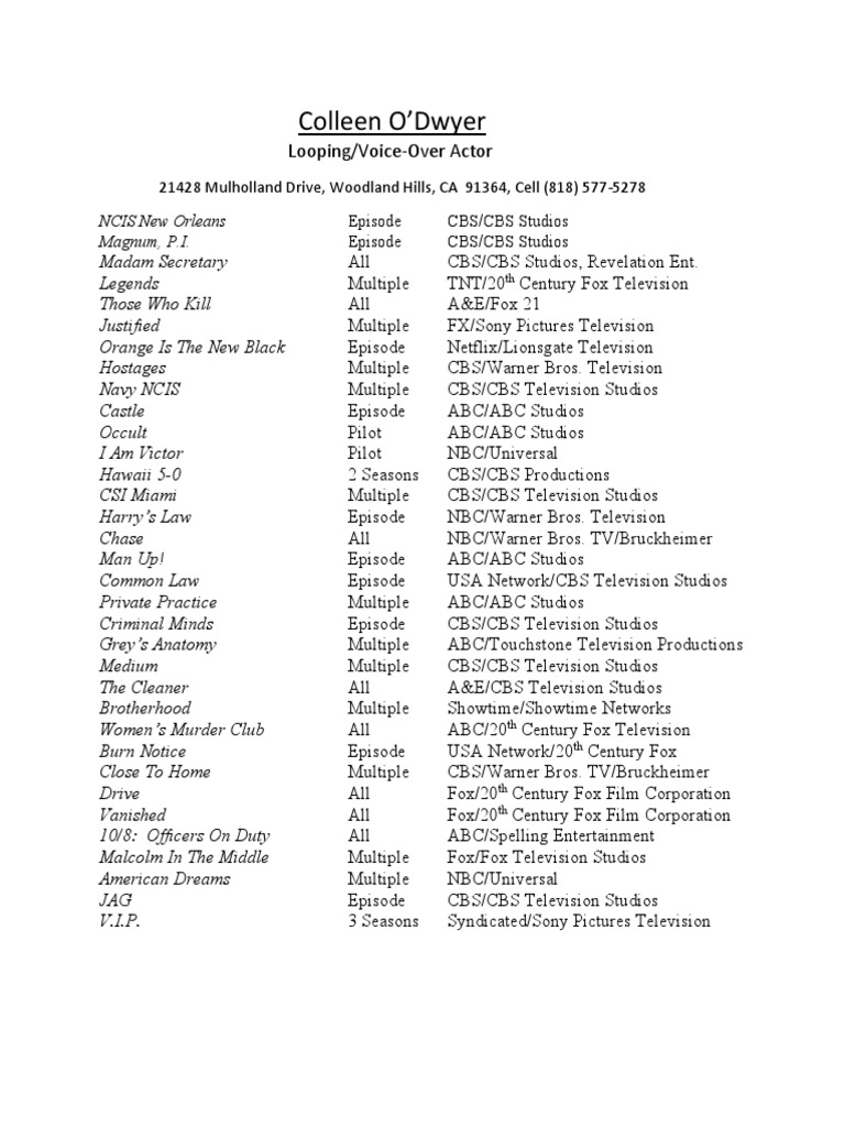 Colleen Looping Resume | Download Free PDF | Cbs | Fox Broadcasting Company