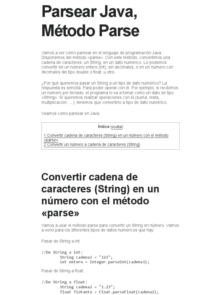 Parse en Java | PDF | Tipo de datos | Cadena (informática)