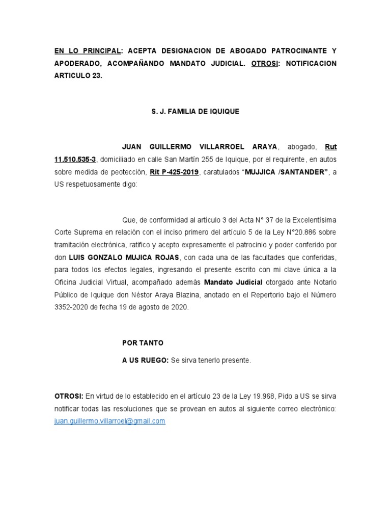 Acepta Patrocinio y Poder Mandato Judicial | PDF