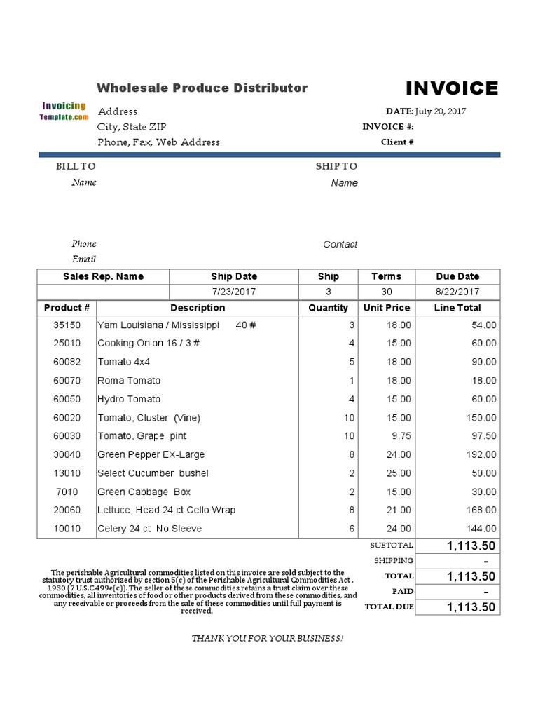 Wholesale Produce Distributor Invoice Lite | PDF | Foods | Business