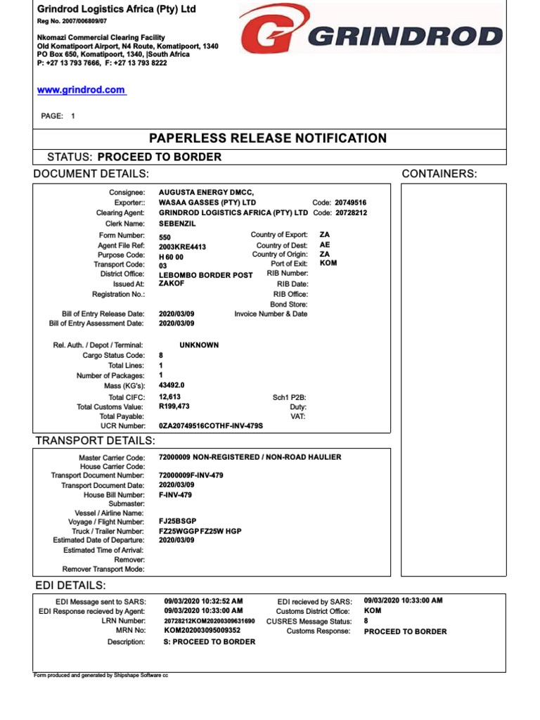 Paperless Release Notification: Proceed To Border | PDF | Electronic ...