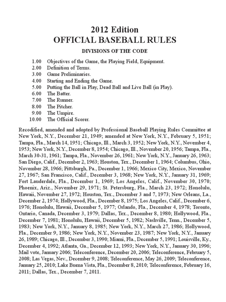Official Baseball Rules PDF | PDF | Baseball Field | Positions (Team ...