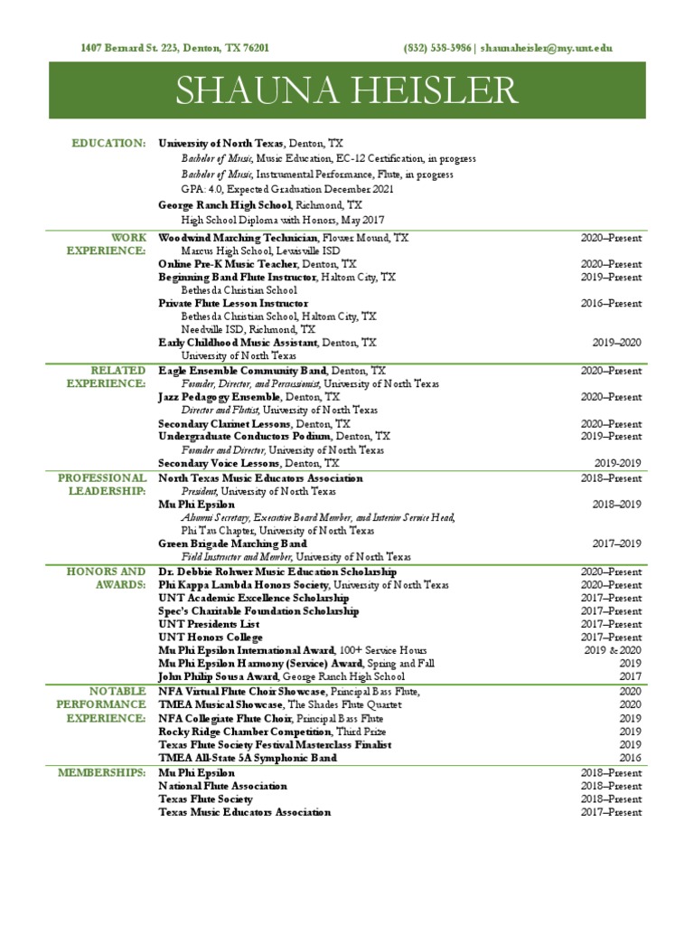 Shauna Heisler: 1407 Bernard St. 223, Denton, TX 76201 (832) 538-3986 ...