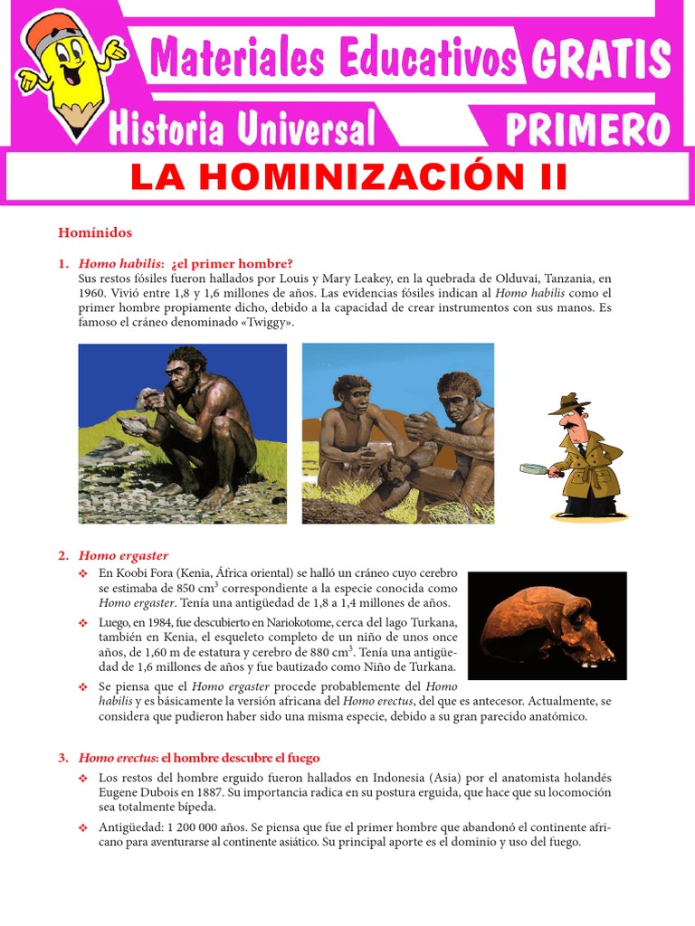 La Hominización II para Primer Grado de Secundaria | PDF | Homo ...