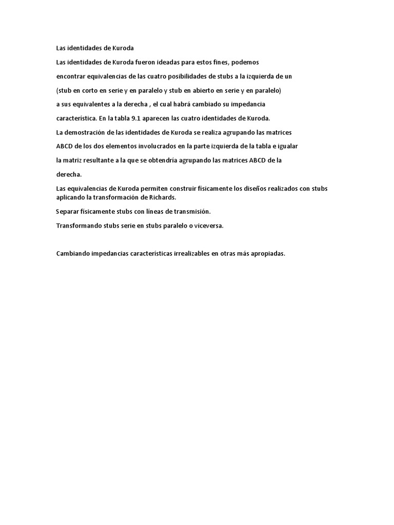 Identidades de Kuroda en Diseño de Stubs | PDF | Métodos y materiales ...