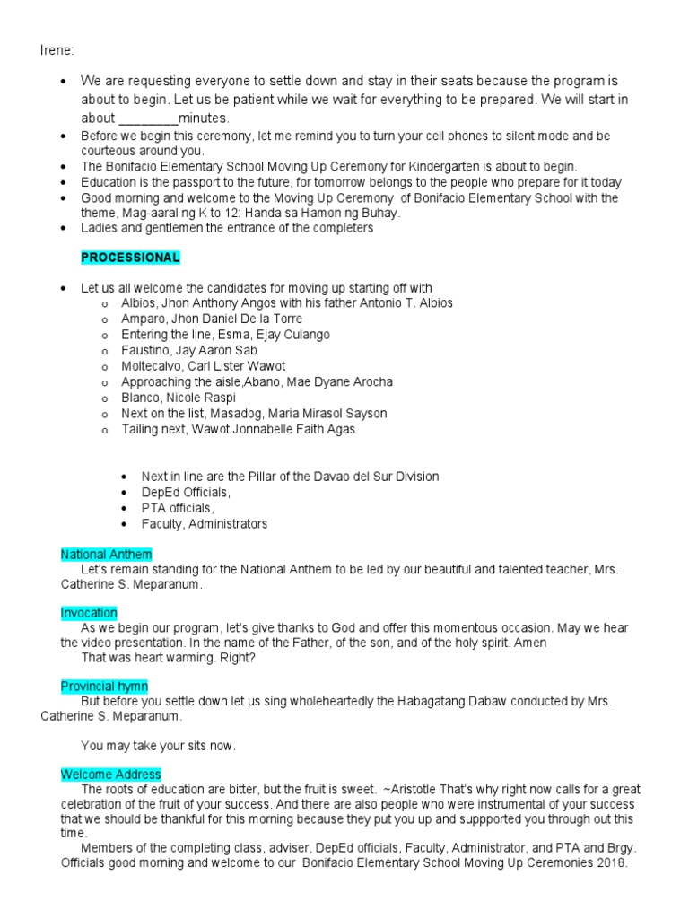 Moving Up - Irene Script | PDF | Ceremonies