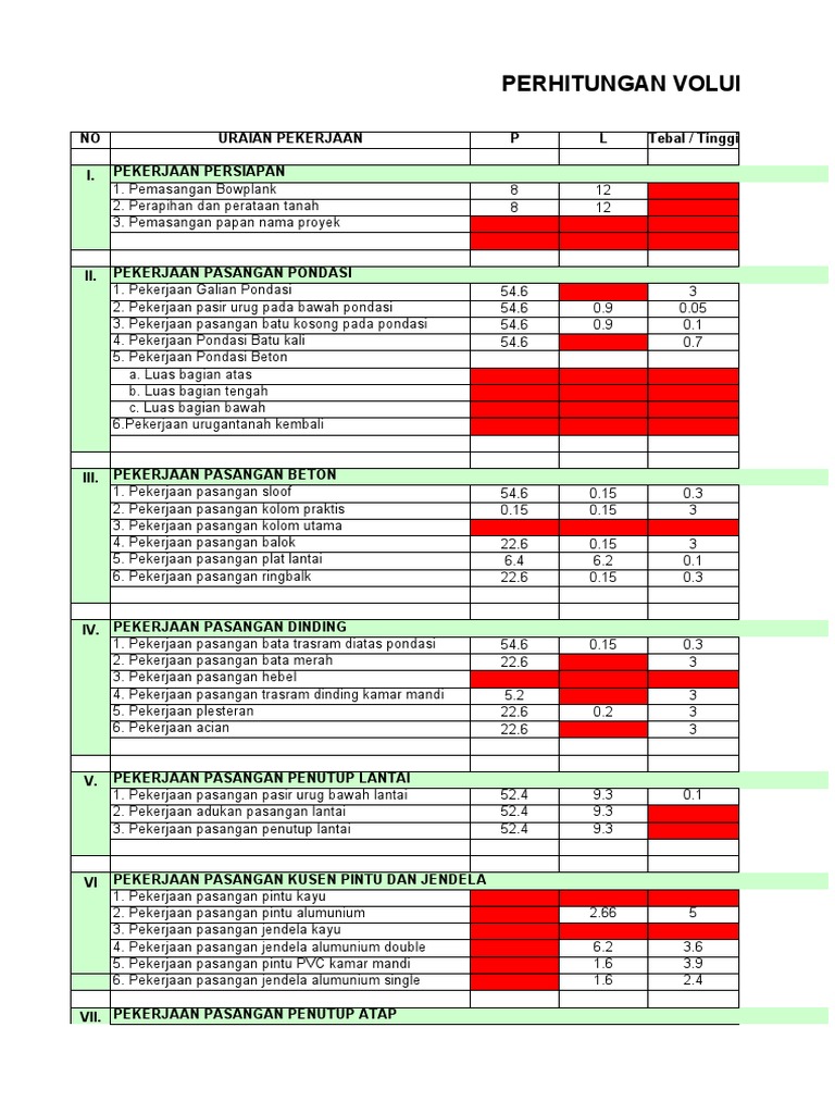 Format Excel Volume Rab | PDF