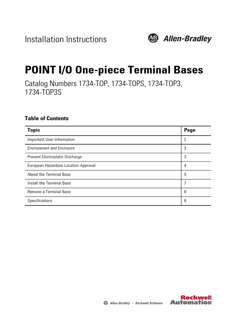 POINT I/O One-Piece Terminal Bases: Installation Instructions | PDF ...