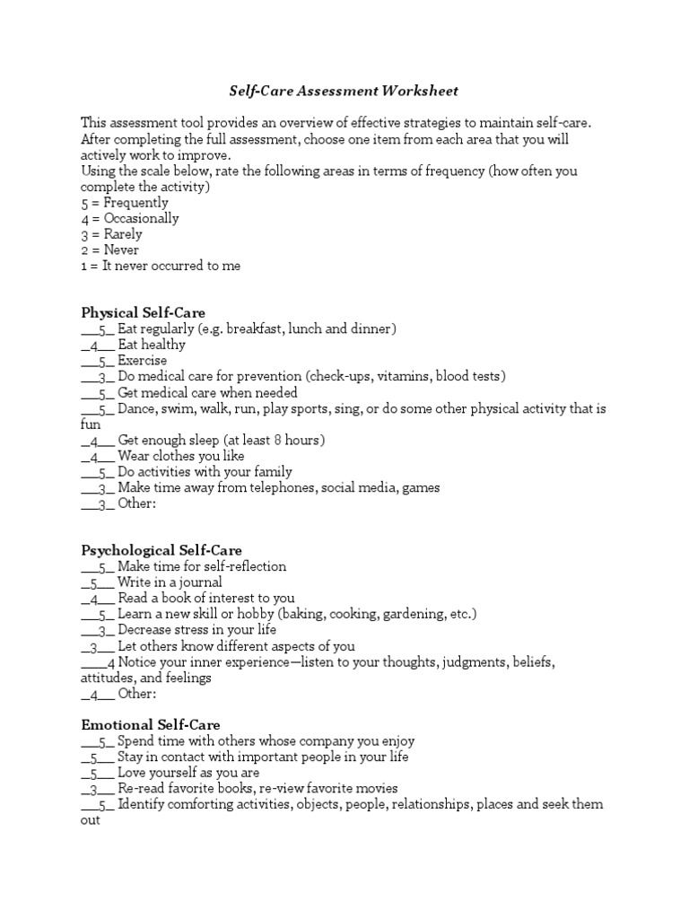 Self-Care Assessment Worksheet | PDF