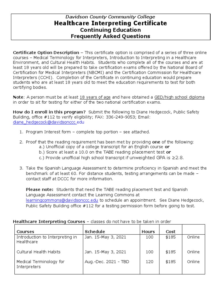 Healthcare Interpreting Certificate: Continuing Education Frequently ...