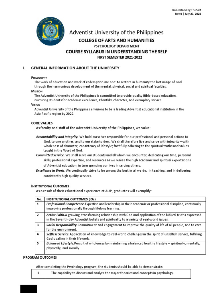 Understanding the Self: A Course Syllabus for Exploring Personal ...