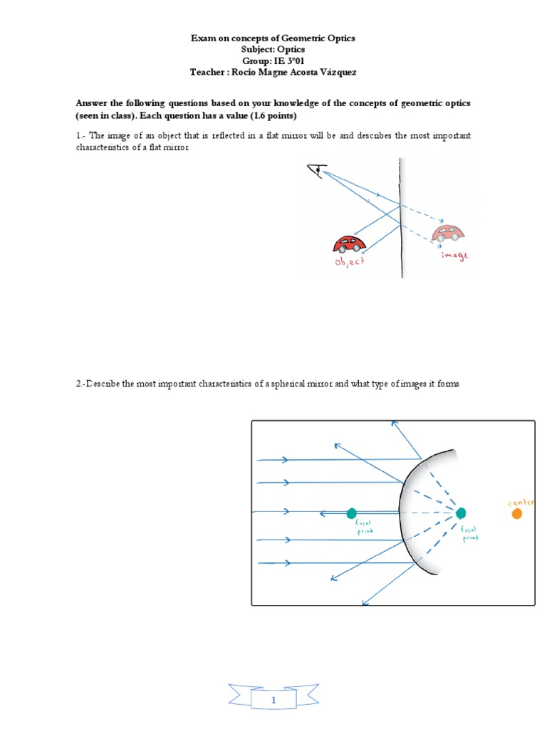 Geometric Optics Exam Questions | PDF | Optics | Mirror