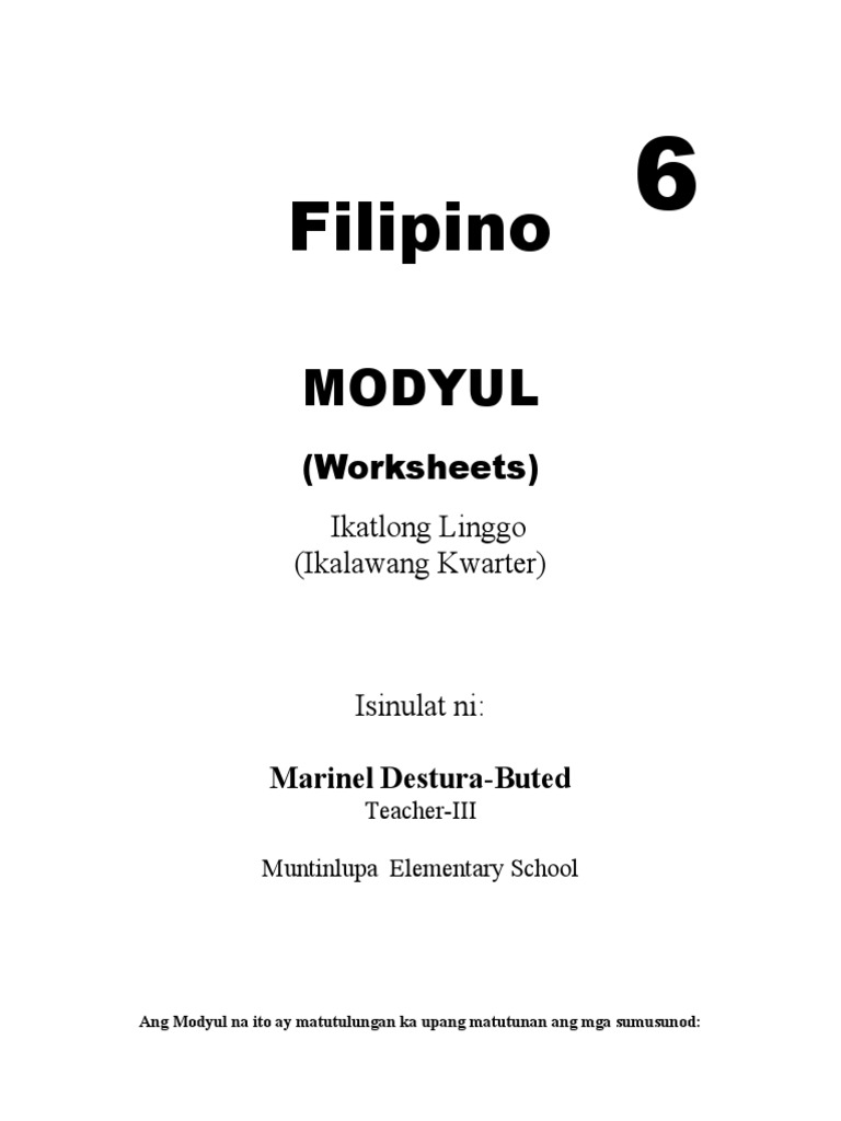 Worksheet Sa Filipino 6 - 2ndW3&W4 | PDF