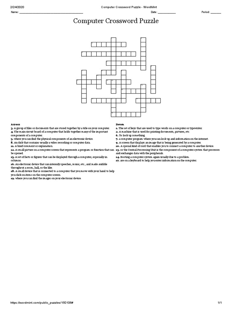 Computer Crossword Puzzle - WordMint | PDF | Computer Keyboard ...