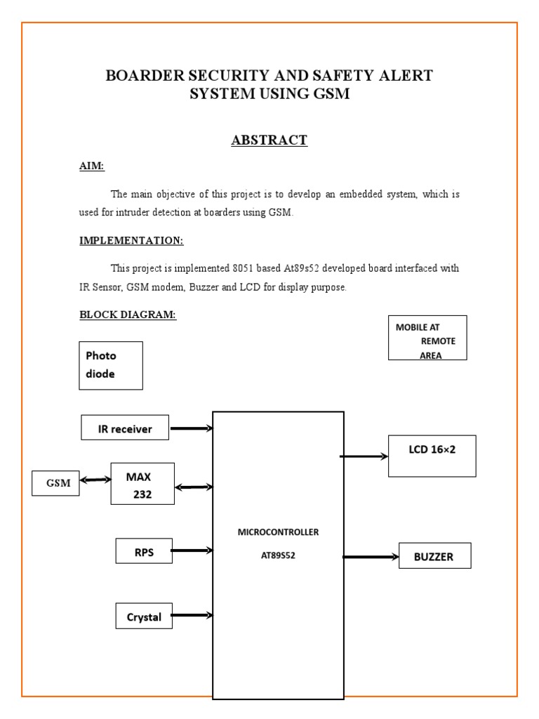 Boarder Security and Safety Alert System Using GSM: Photo Diode | PDF ...