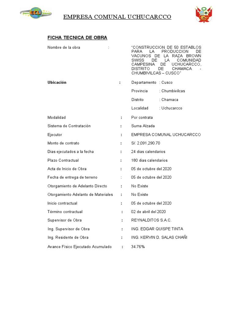 Ficha Tecnica de Obra | PDF