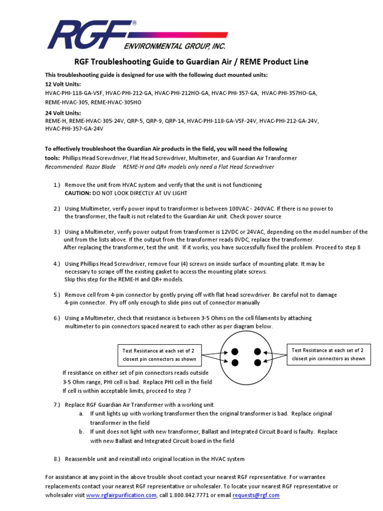 RGF Troubleshooting Guide To Guardian Air / REME Product Line | PDF ...