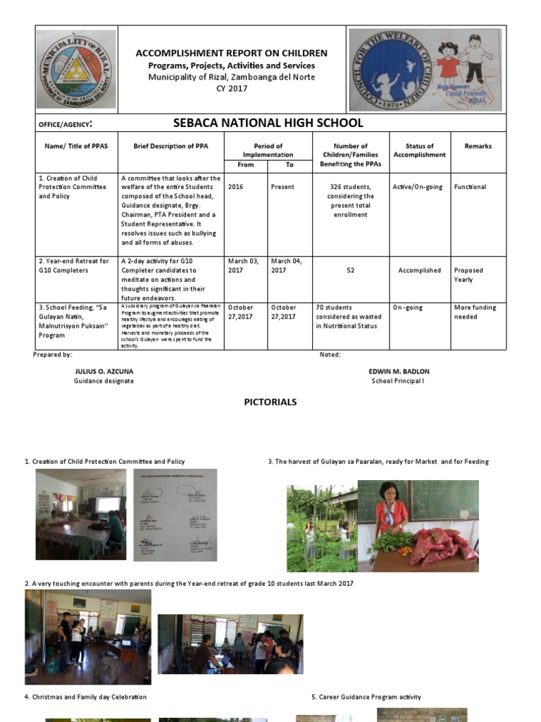 Accomplishment Report On Children | PDF