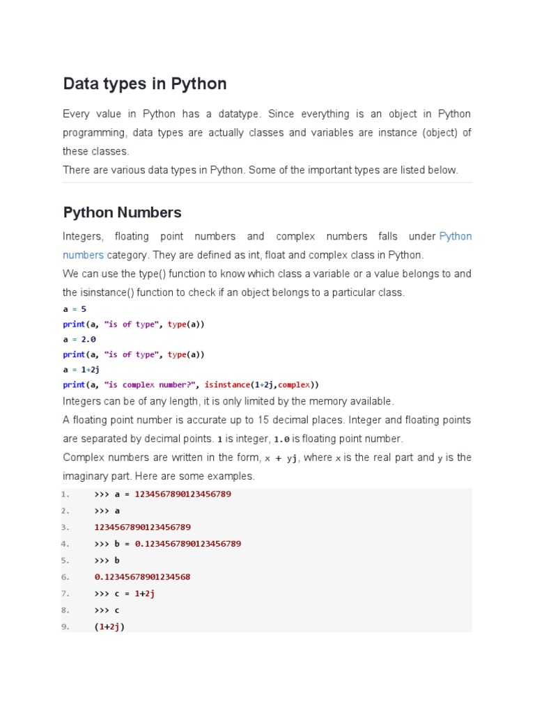Data Types In Python Pdf Data Type Class Computer Programming