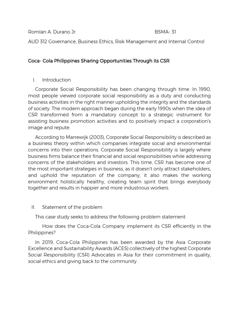 Coca Cola CSR | PDF | Corporate Social Responsibility | Beverages