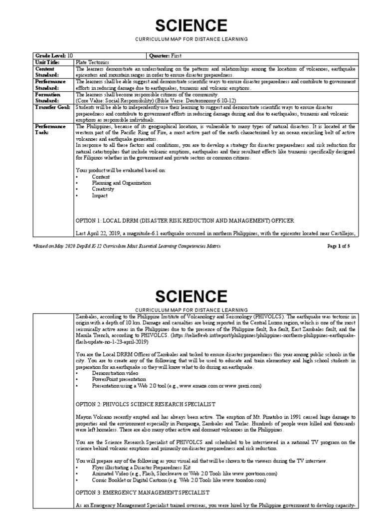 Science: Curriculum Map For Distance Learning | Download Free PDF ...