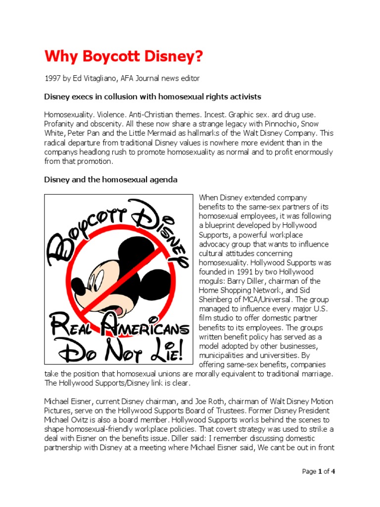 Why Boycott Disney PDF | PDF | The Walt Disney Company | Gay