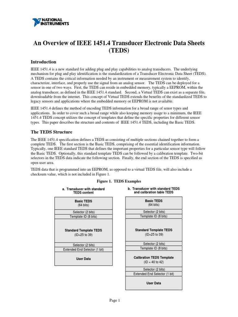 An Overview of IEEE 1451.4 Transducer Electronic Data Sheets (TEDS ...