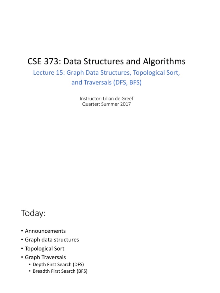 Lecture 15 Graph Data Structures And Traversals Pdf Vertex Graph 9252