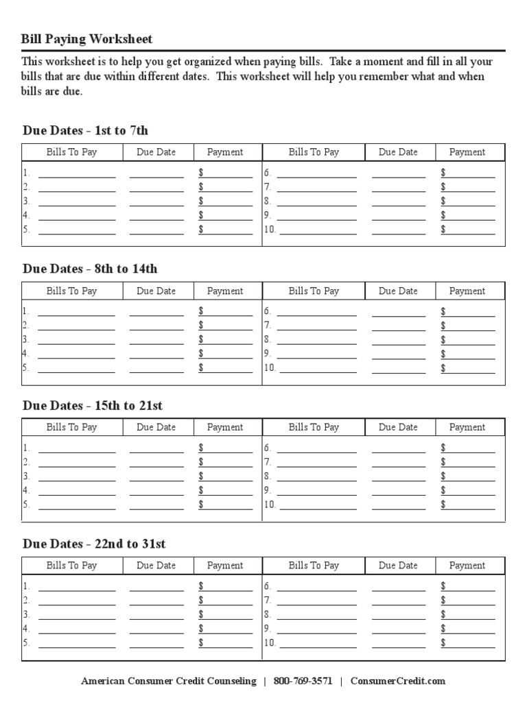 Bill Paying Worksheet | PDF | Liability (Financial Accounting) | Debt