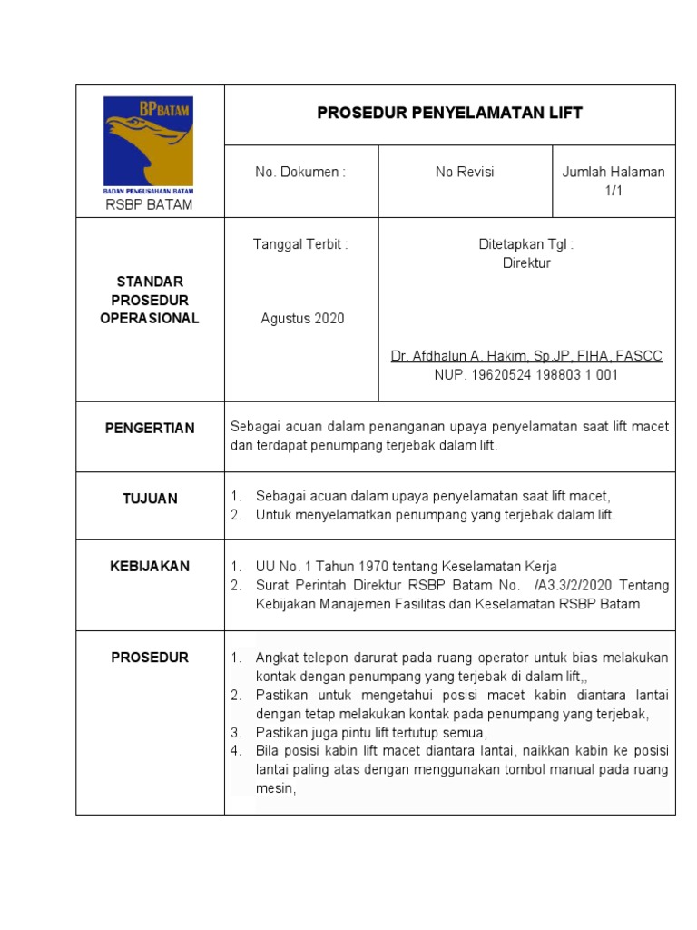 SOP Penyelamatan Lift | PDF