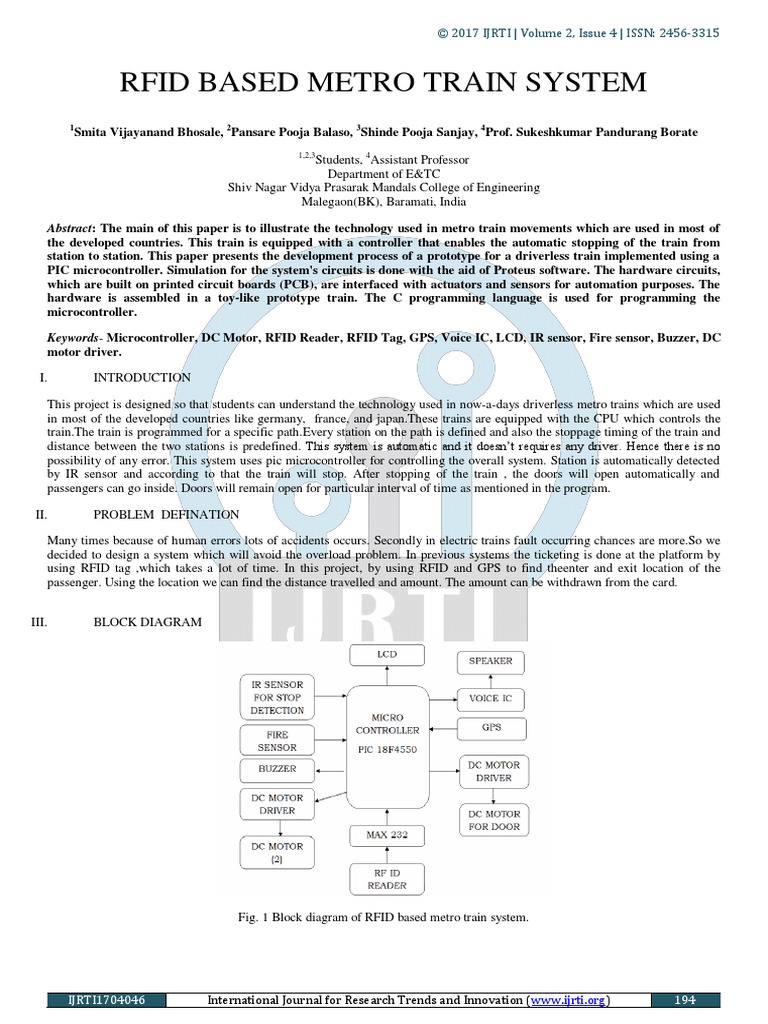 Rfid Based Metro Train System | PDF | Radio Frequency Identification | Train