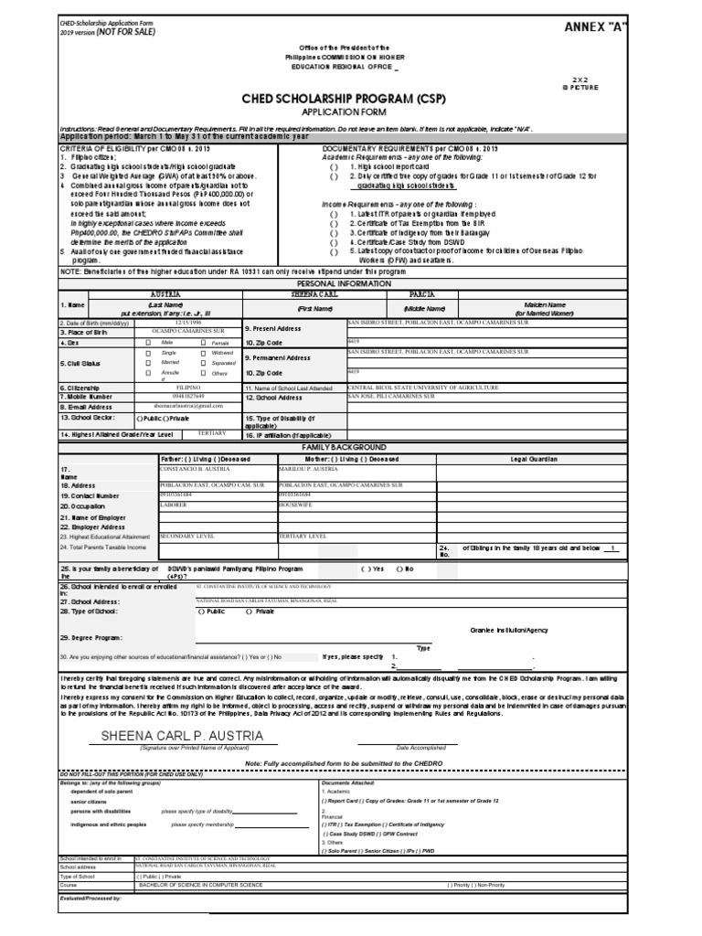CHED Scholarship Program Application Form | PDF | Government | Business