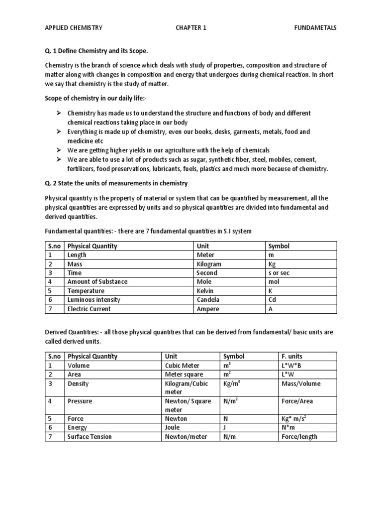 Applied Chemistry Notes | PDF | Mole (Unit) | Molecules