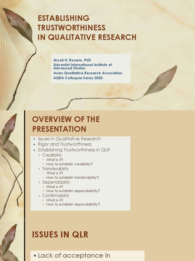 Establishing Trustworthiness in Qualitative Research PDF | PDF ...