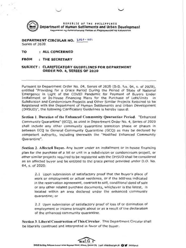 Dhsud - Clarificatory Guidelines For Department Order No. 4, Series of ...