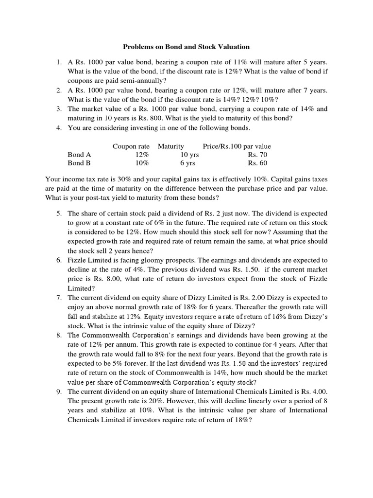 Problems - Valuation of Bonds and Stocks | Download Free PDF | Bonds ...
