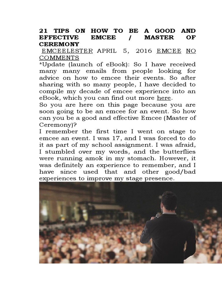 21 Tips On How To Be A Good and Effective Emcee | PDF | Jokes | Laughter