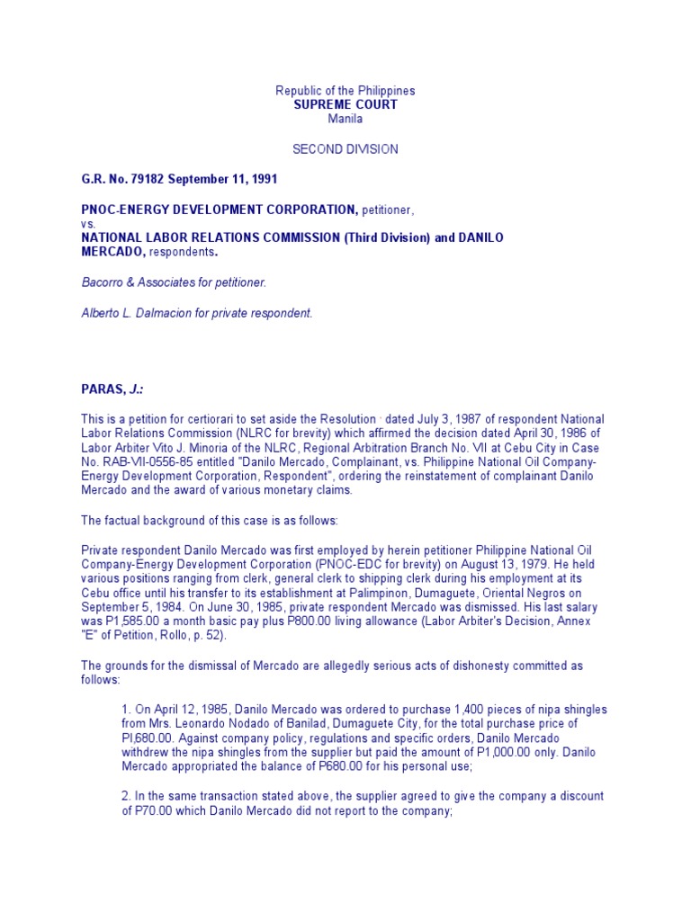 PNOC Energy Devt. Corp. vs. NLRC 9-11-91 | PDF | Constitution ...