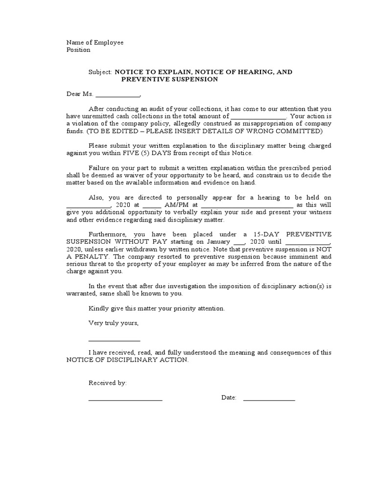 Notice To Explain With Preventive Suspension | PDF Notice To Explain With Preventive Suspension | PDF