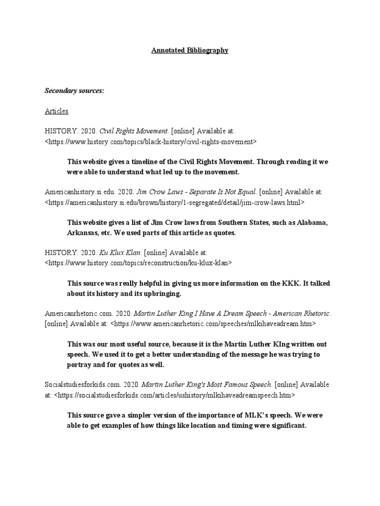 Annotated Bibliography | PDF | Martin Luther King Jr. | Reconstruction Era