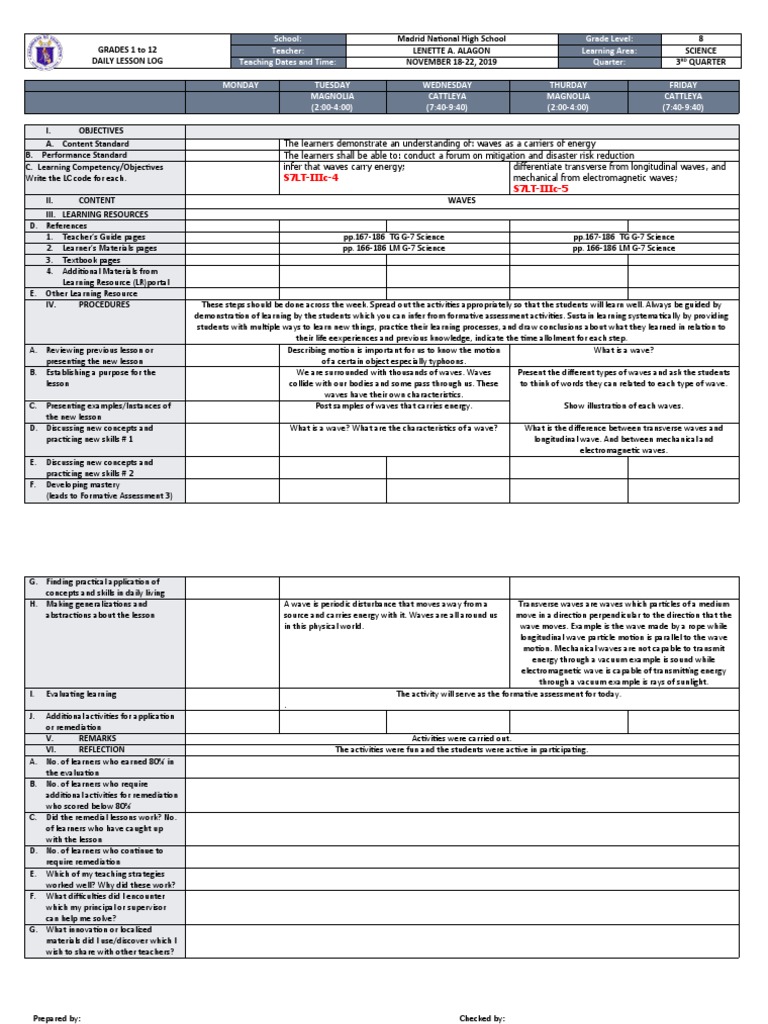Grade 7 w3 | PDF | Waves | Teachers