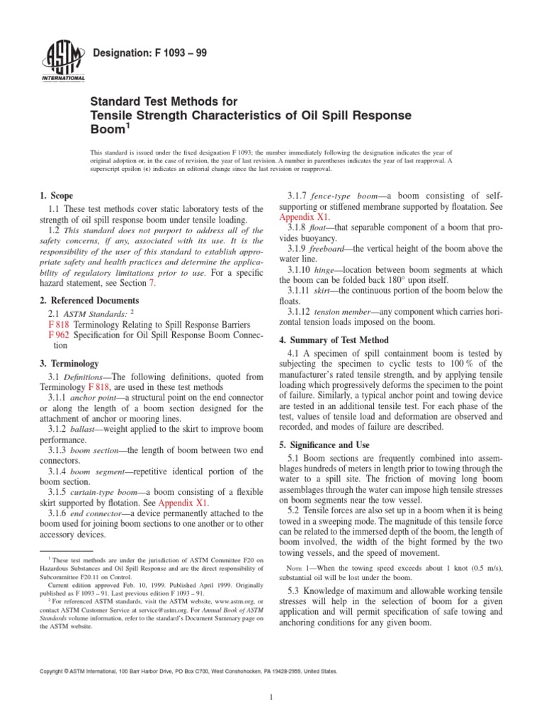 F1093 Oil Boom Test Standartı | PDF | Strength Of Materials | Fracture