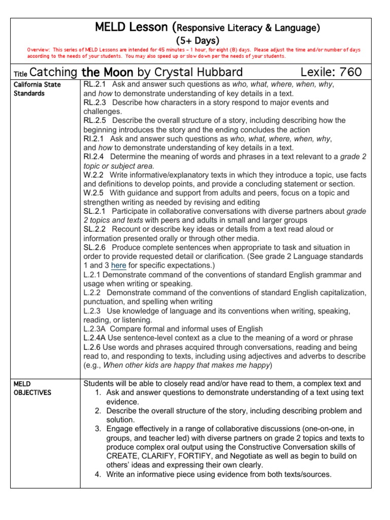 2nd Grade Catching The Moon | PDF | English Language | Second Language